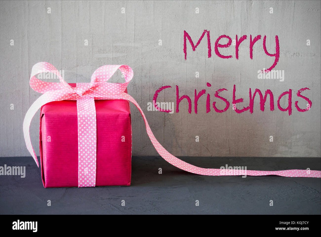 Pink Present, Text Merry Christmas Stock Photo - Alamy