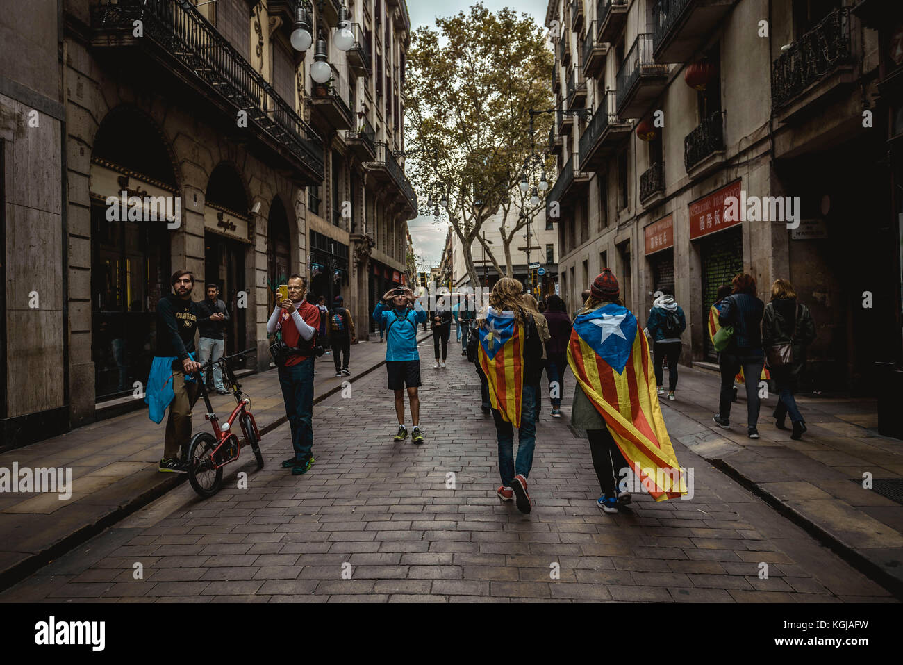 Barcelona, Spain. 8th Nov, 2017. Catalan separatists wearing 'Estelada ...