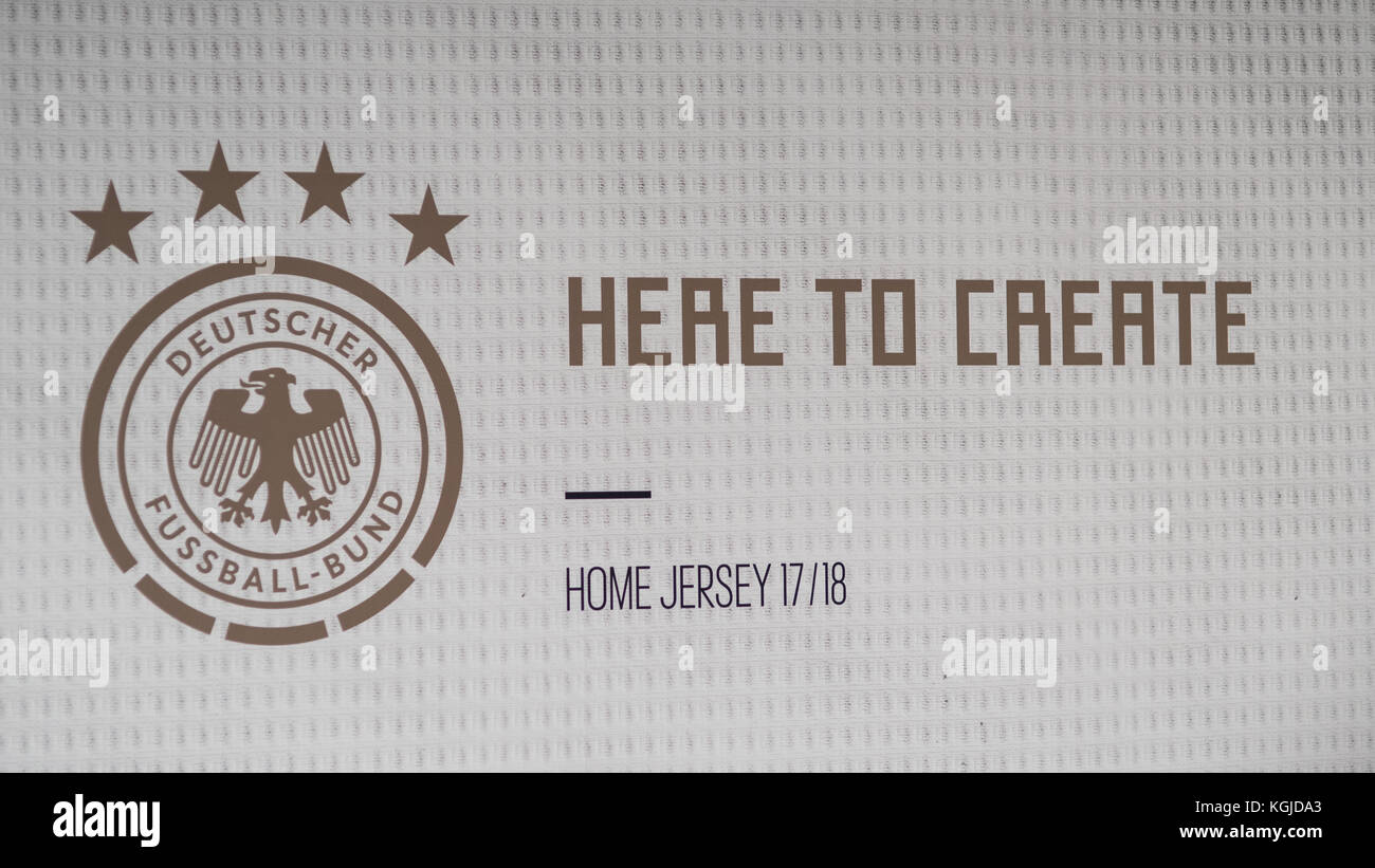 Berlin, Germany . 07th Nov, 2017. slogan, here to create, home jersey ...
