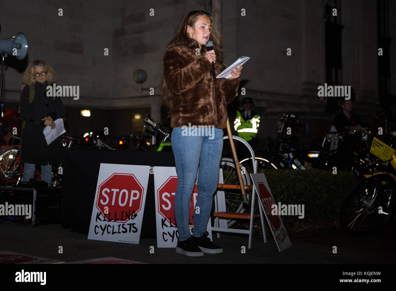 London, UK. 8th November, 2017. Victoria Lebrec, a cyclist who lost her ...