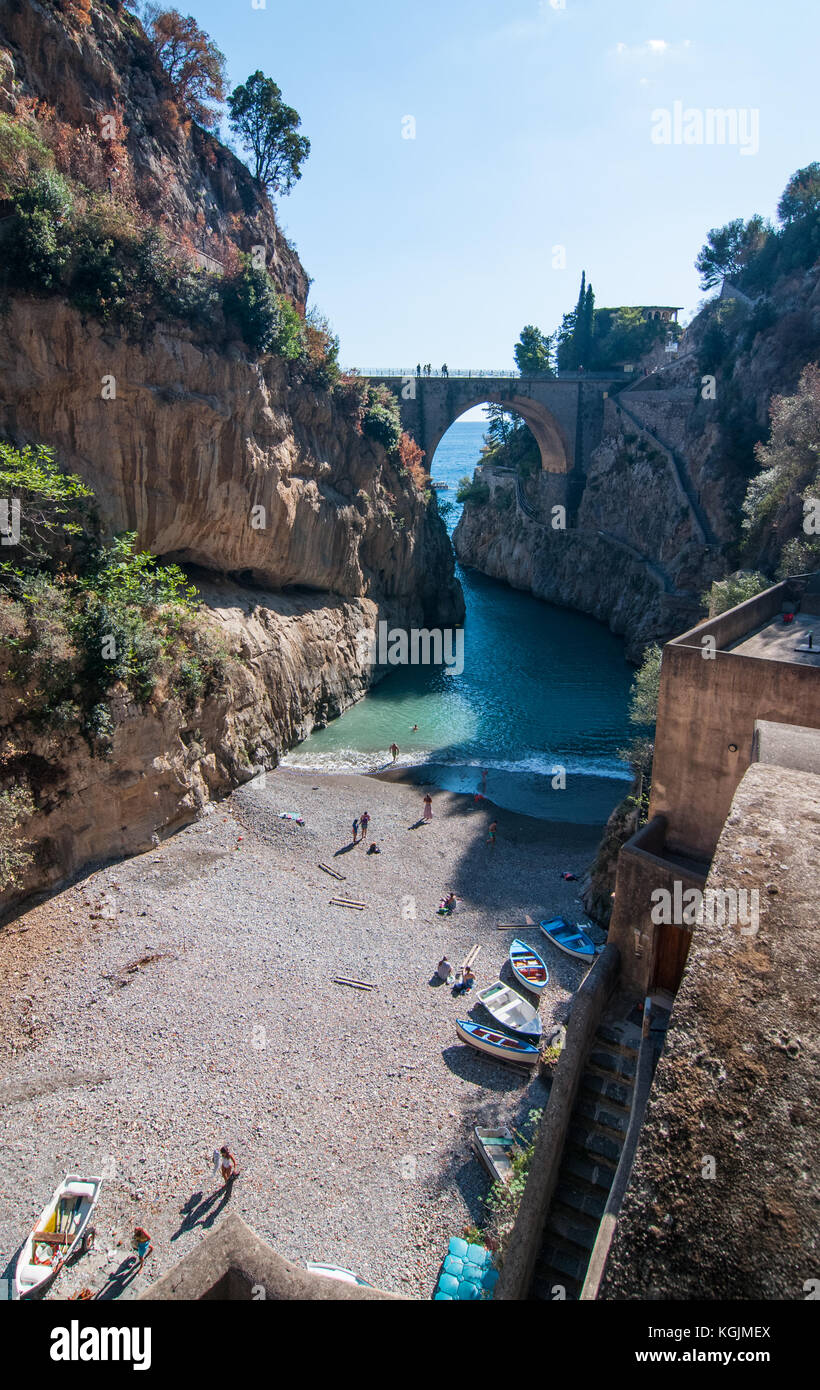 A view of the Fiordo of Furore in the village of Furore, Italy. Furore ...
