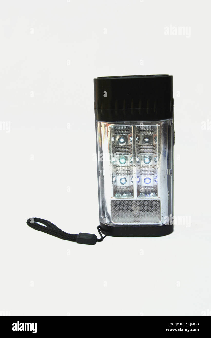 Battery operated, portable emergency lamp with glowing red LED bulb ...
