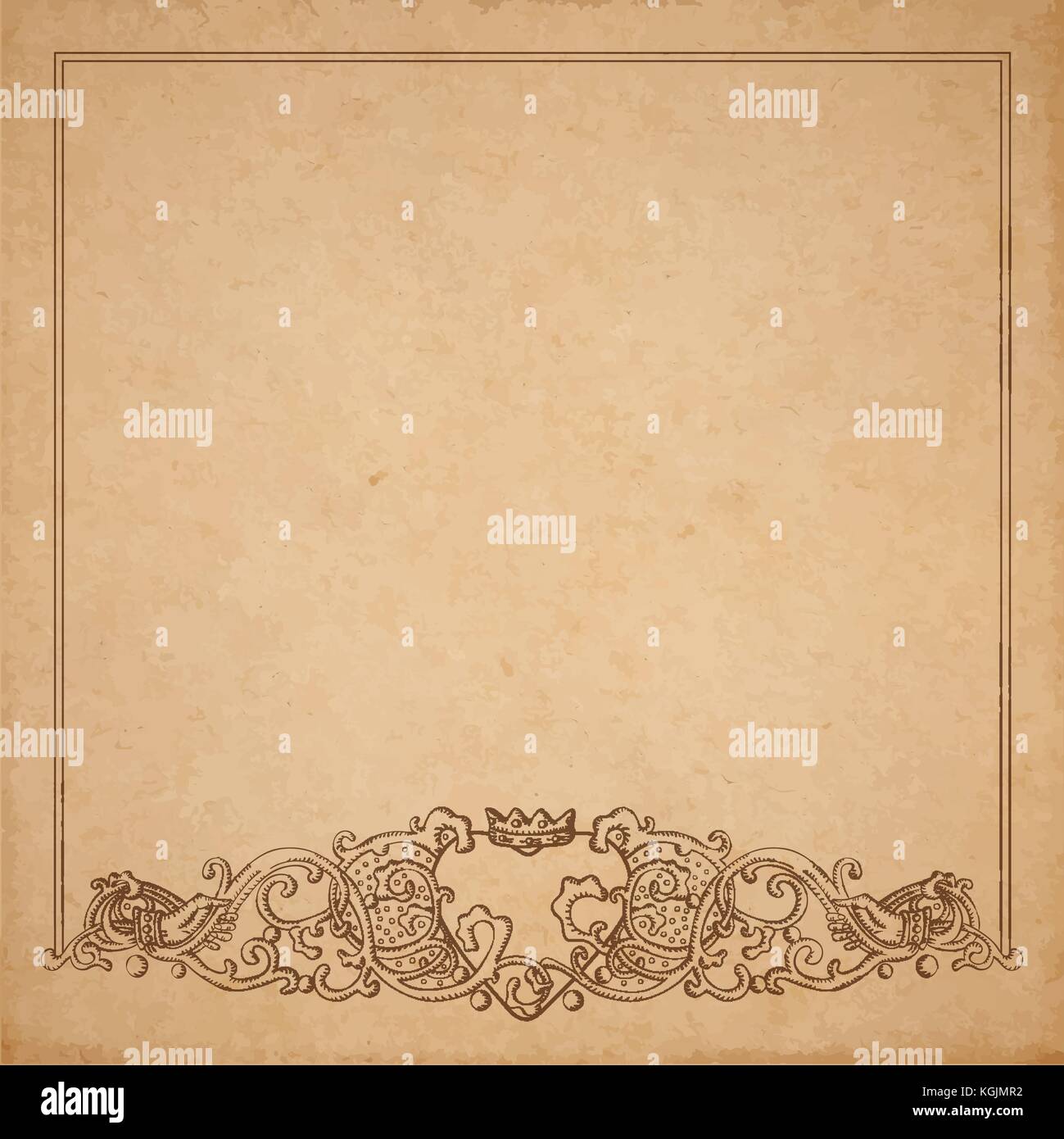 Vintage old paper texture with vector vignette with Medieval ornament ...