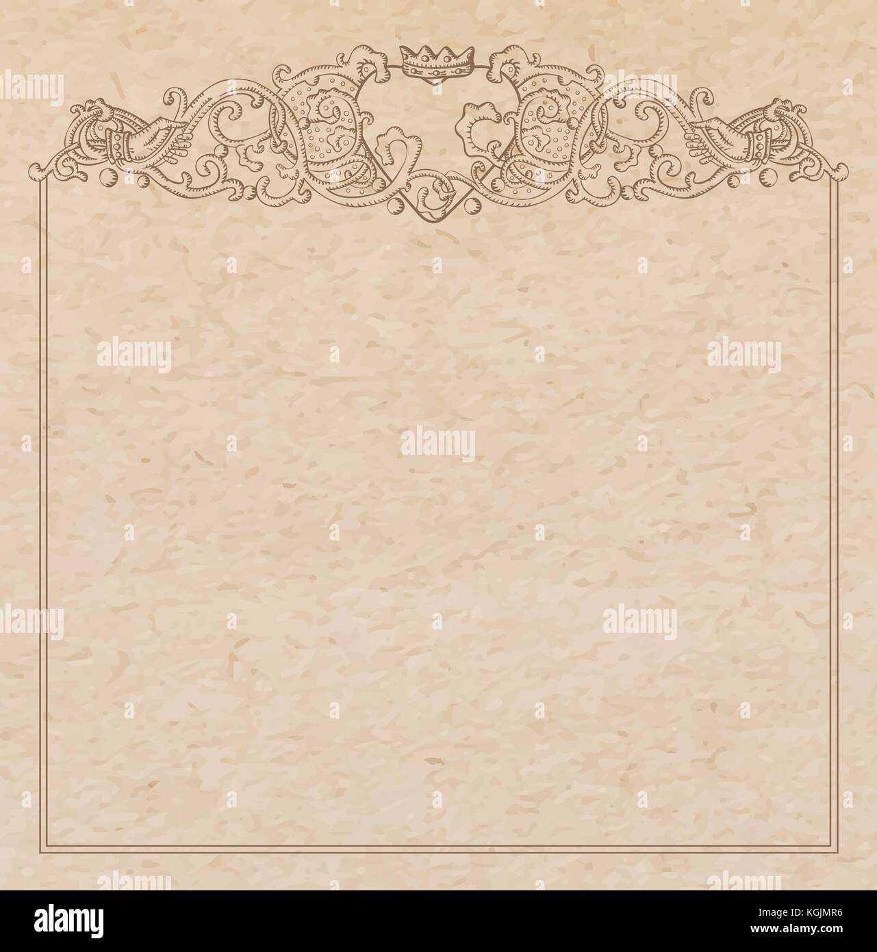 Vintage old paper texture with vector vignette with Medieval ornament ...