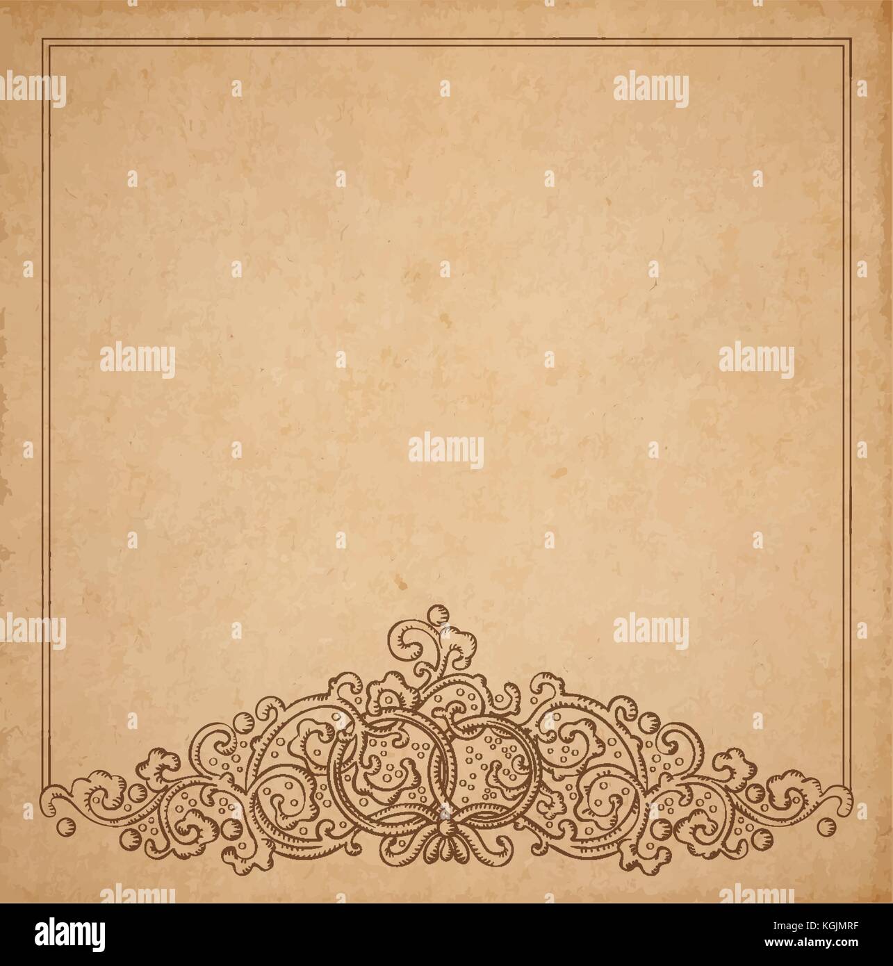 Vintage old paper texture with vector vignette with Medieval ornament ...