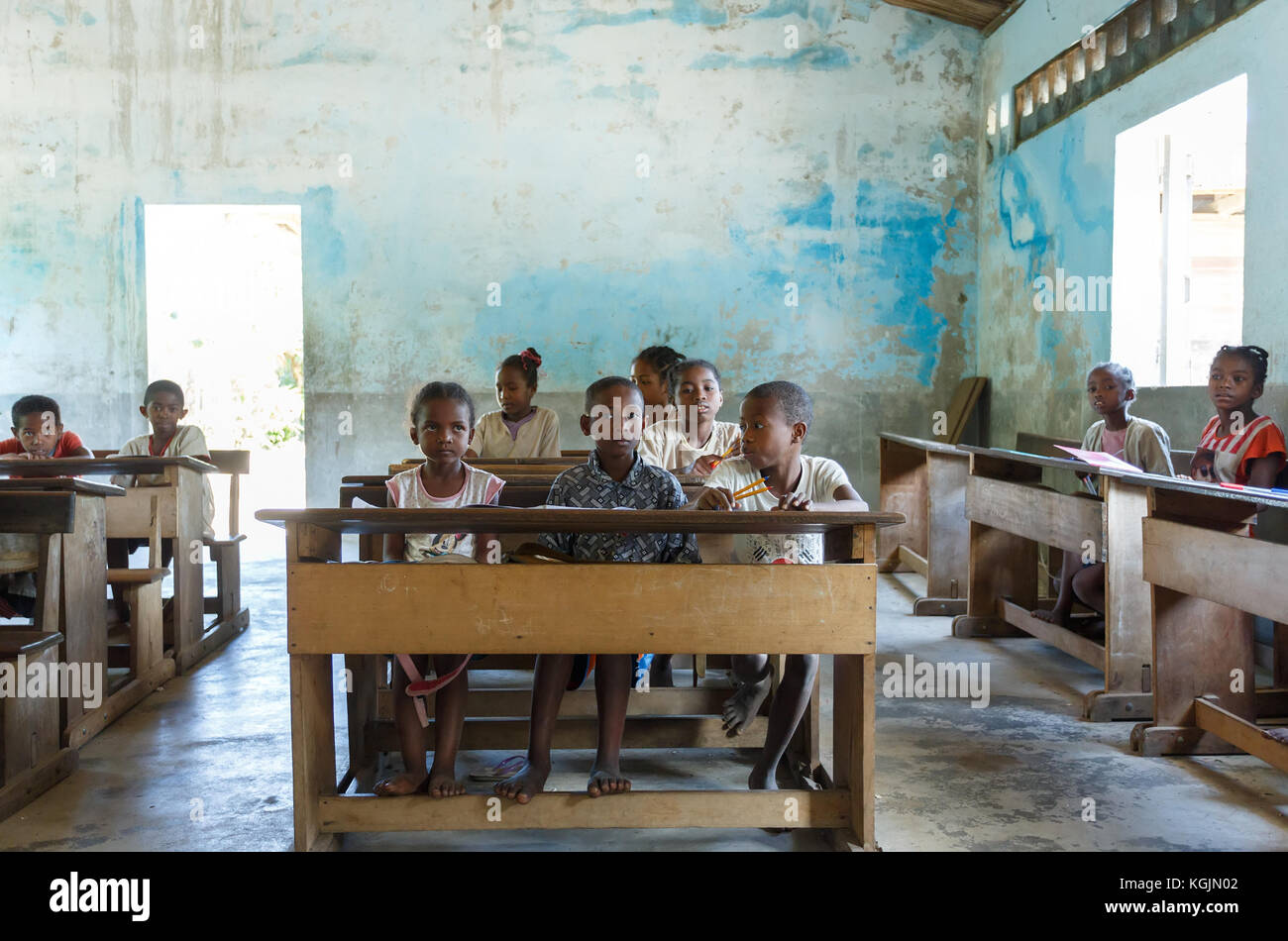MADAGASCAR OCTOBER 17.2016: Malagasy school children students in rural ...