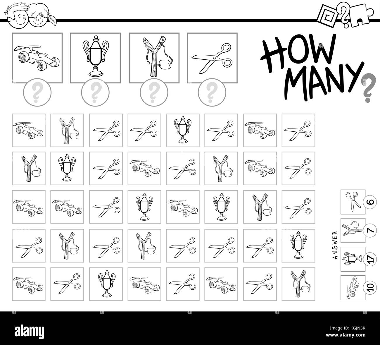 Black and White Cartoon Illustration of Educational How Many Counting ...