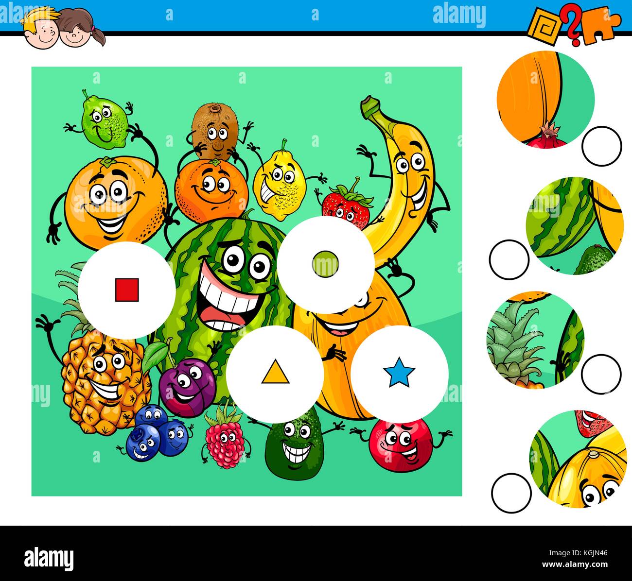 Cartoon Illustration of Educational Match the Pieces Jigsaw Puzzle Game ...