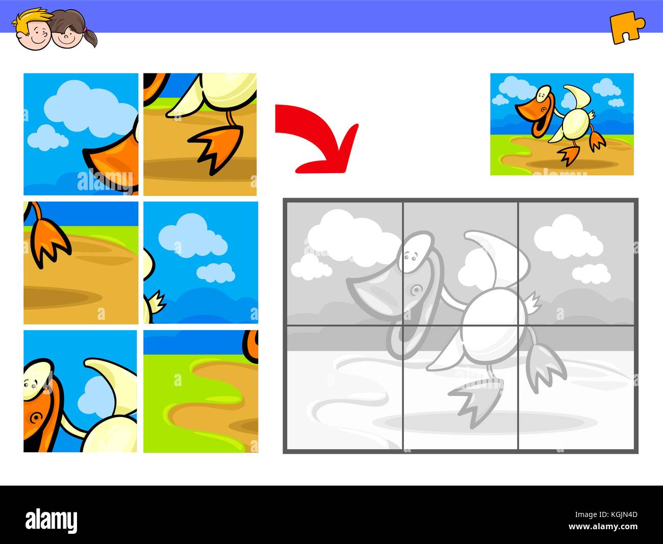 Cartoon Illustration of Educational Jigsaw Puzzle Activity Game for ...