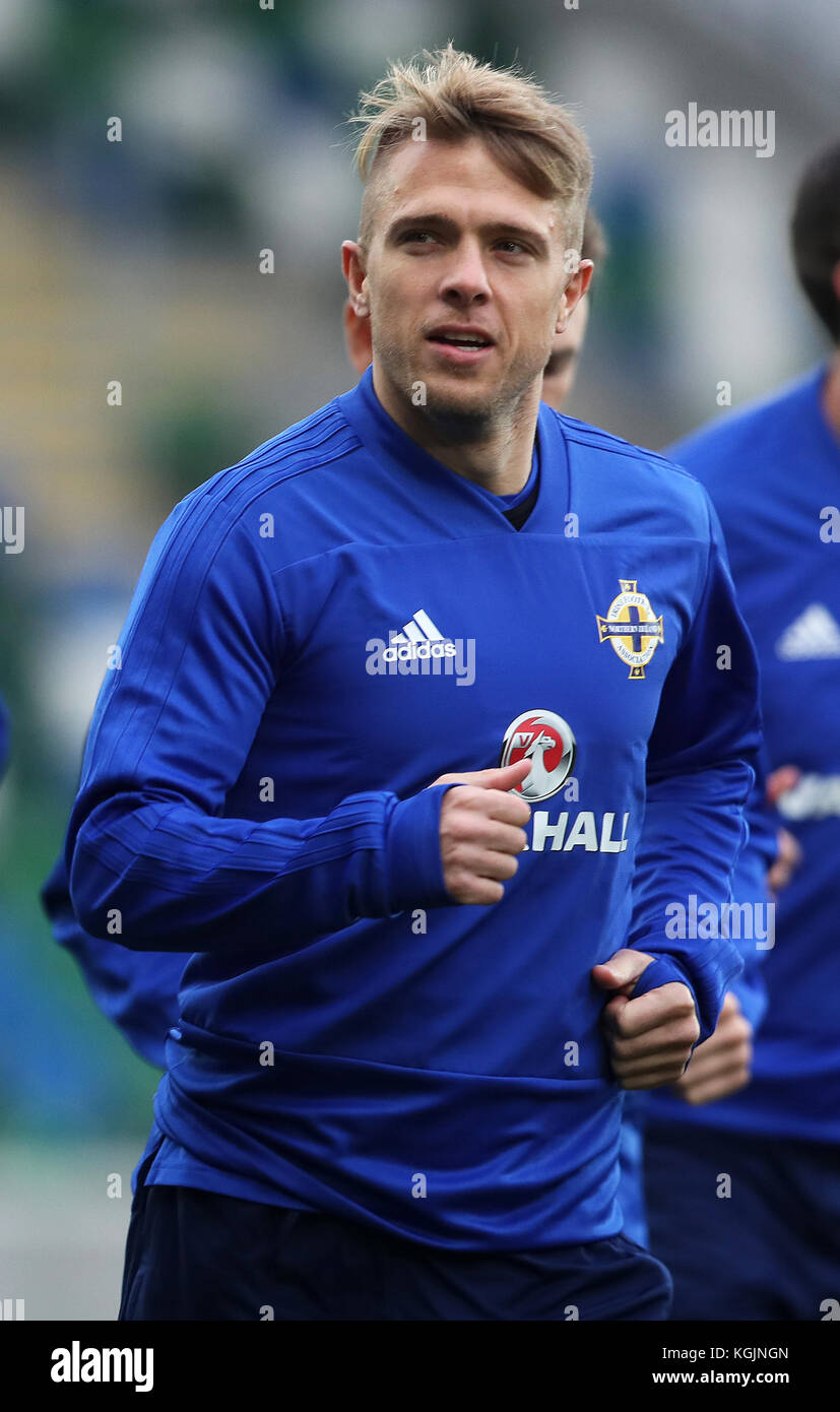 Northern Ireland's Jamie Ward during training at Windsor Park, Belfast ...