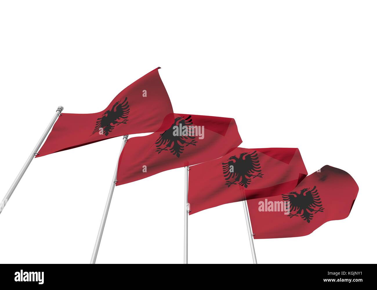 Albania flags in a row with a white background. 3D Rendering Stock ...