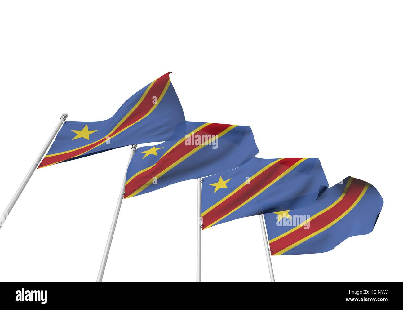Democratic republic of Congo flags in a row with a white background. 3D ...