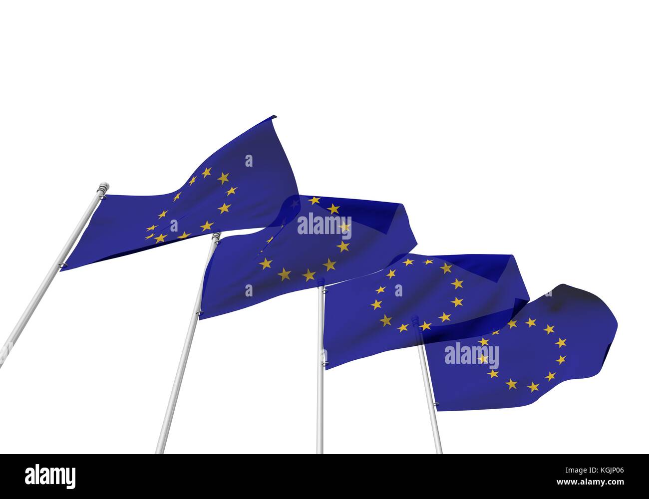 European Union flags in a row with a white background. 3D Rendering ...