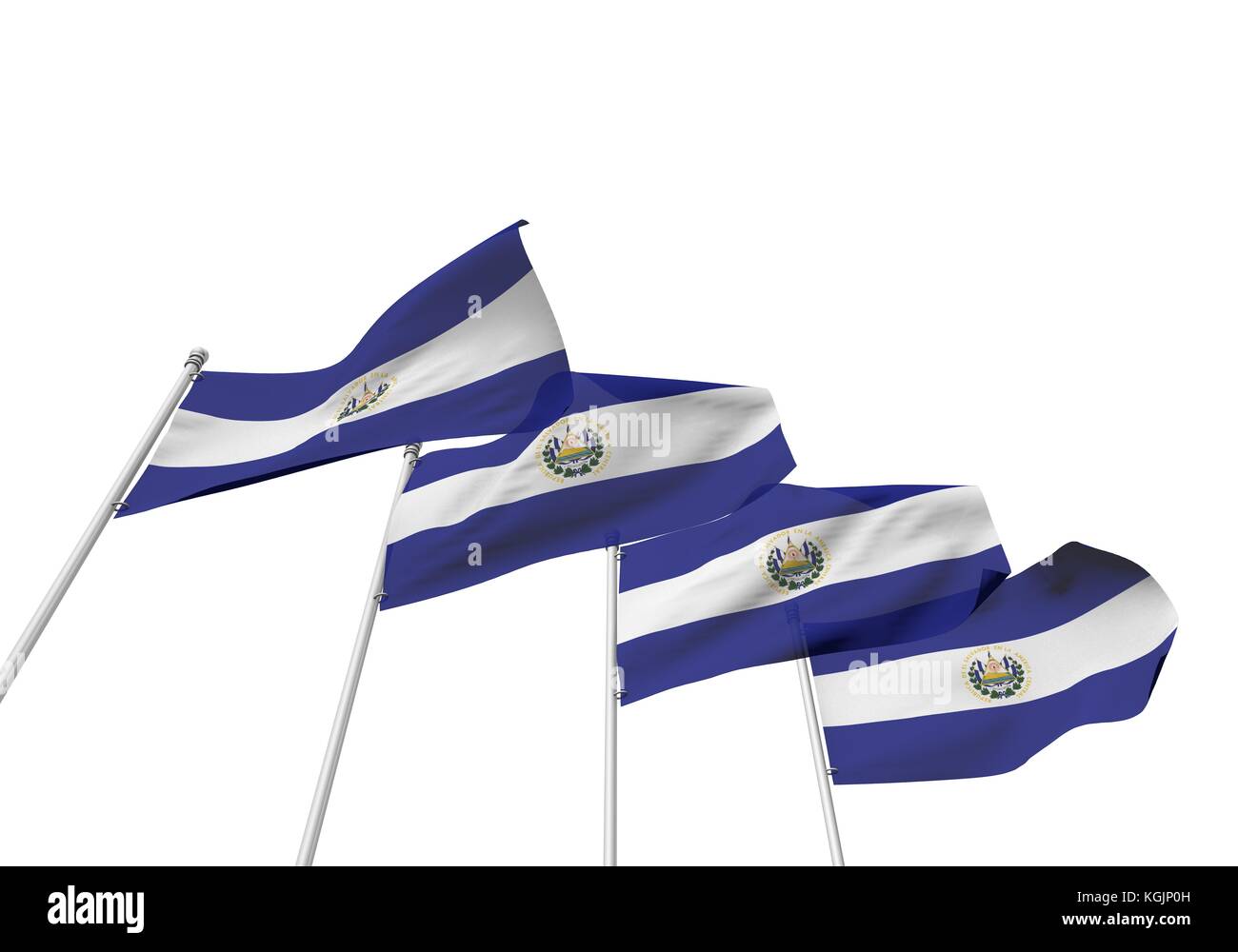 El Salvador flags in a row with a white background. 3D Rendering Stock ...