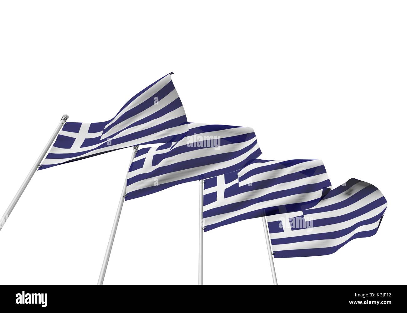 Greece flags in a row with a white background. 3D Rendering Stock Photo ...