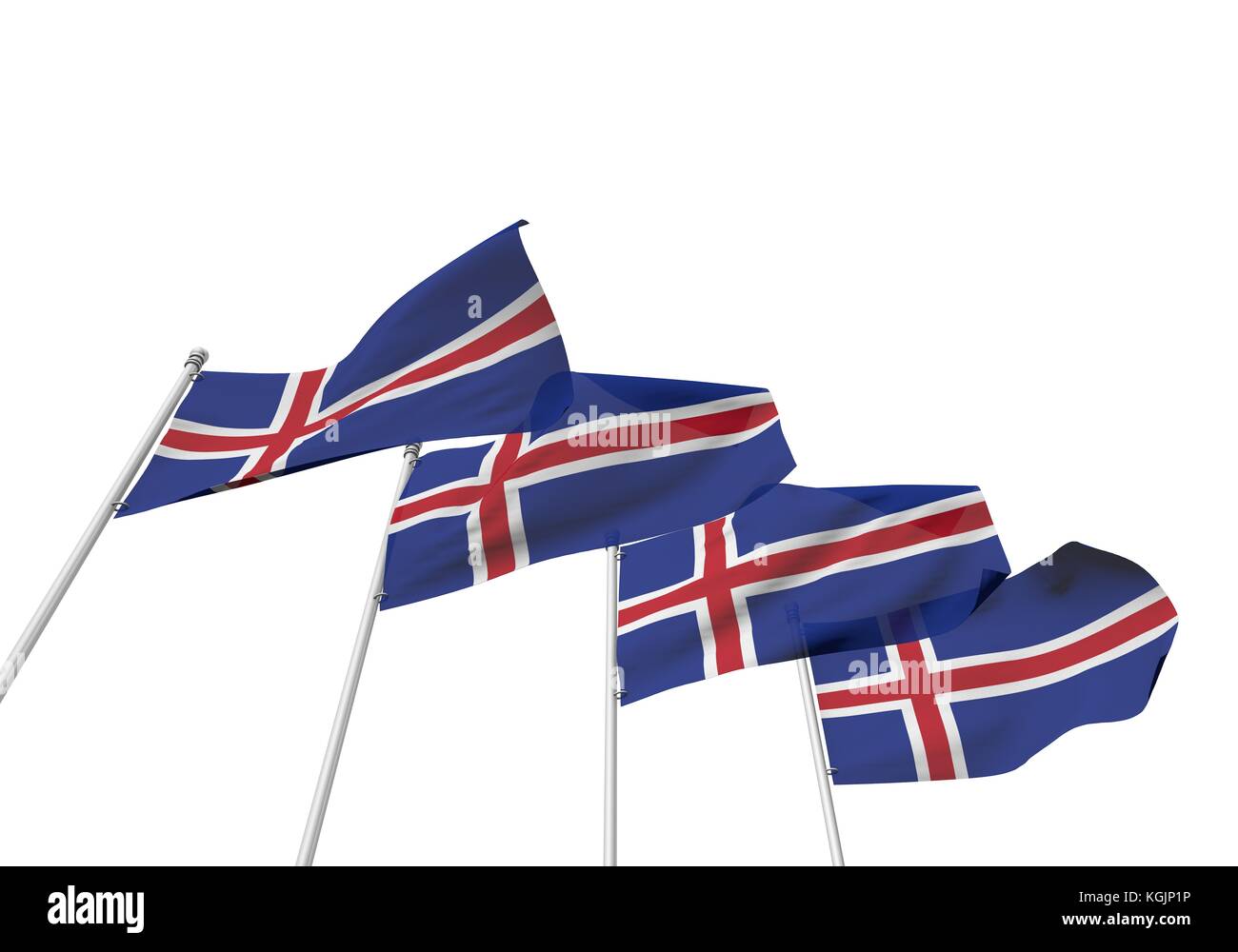 Iceland flags in a row with a white background. 3D Rendering Stock ...