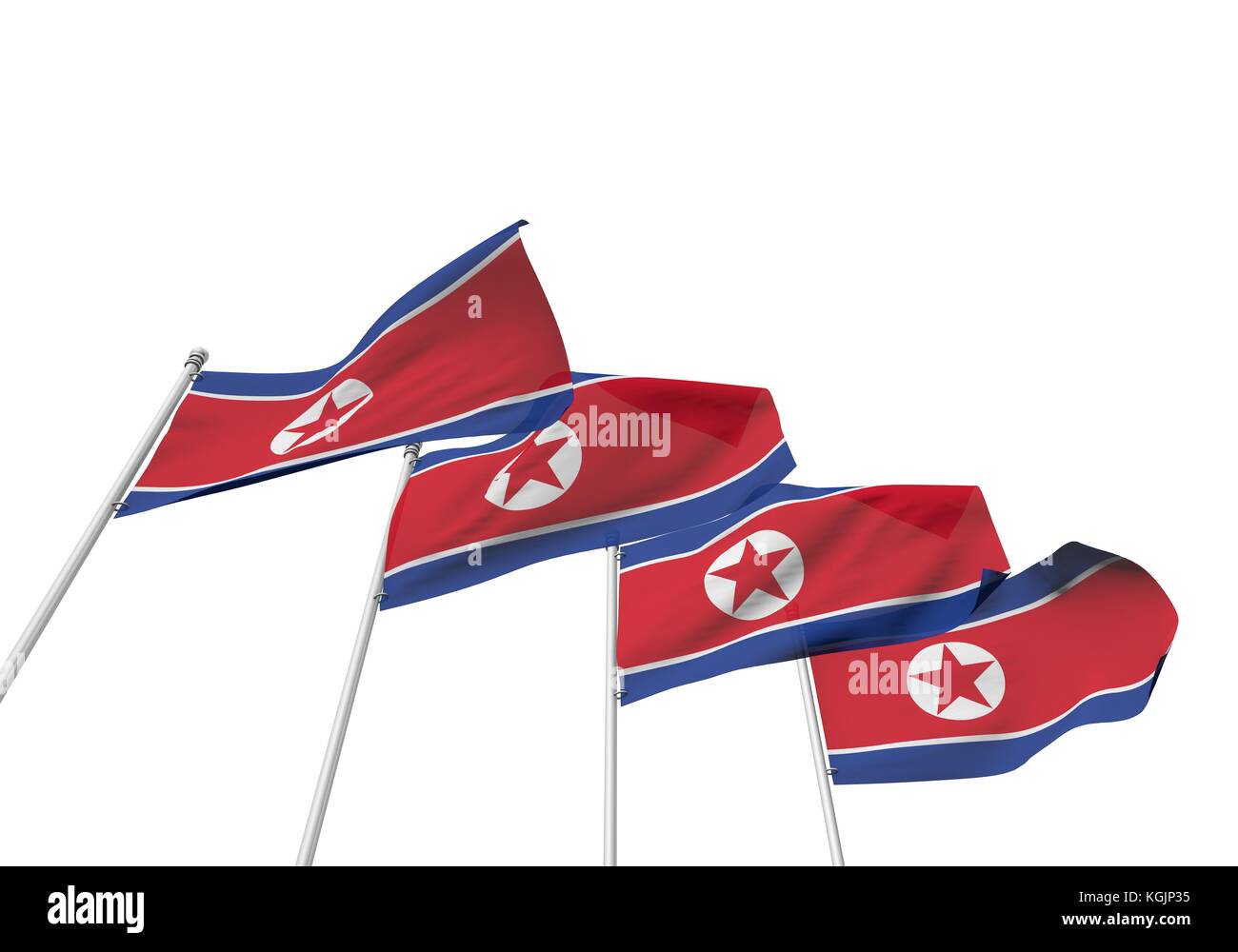 North Korea flags in a row with a white background. 3D Rendering Stock ...