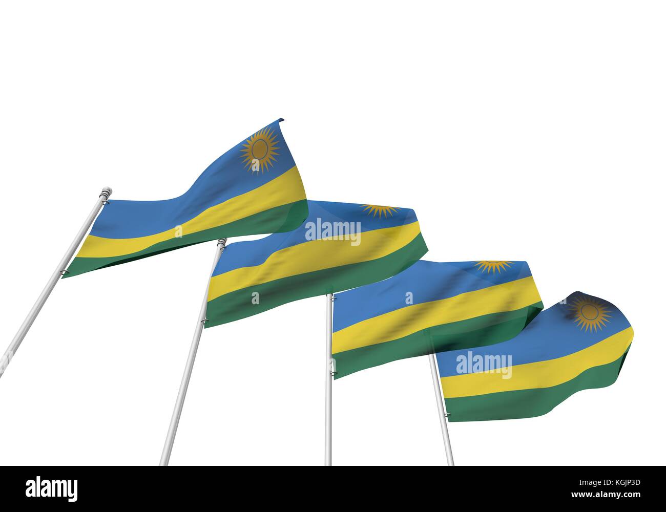 Rwanda flags in a row with a white background. 3D Rendering Stock Photo ...
