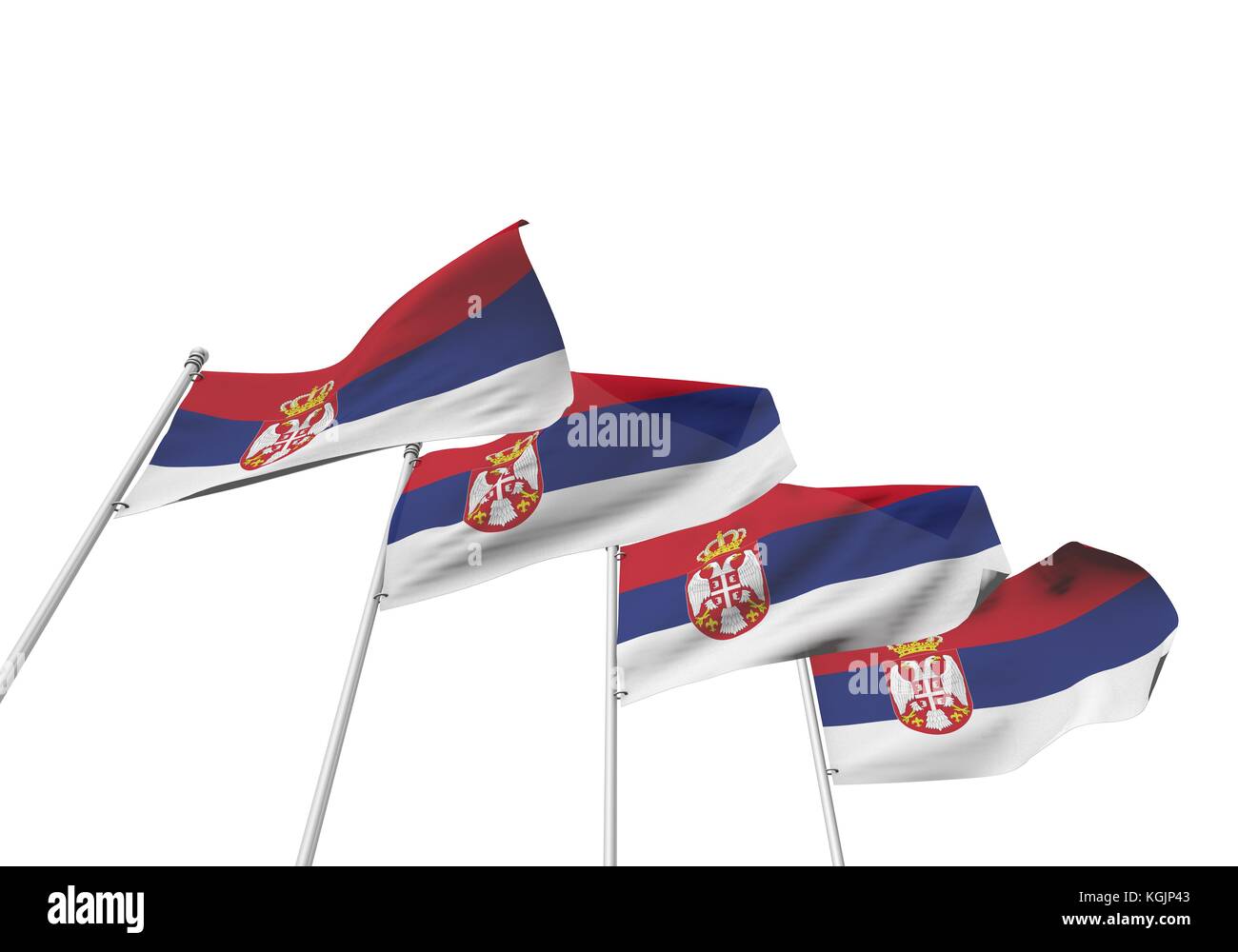 Serbia flags in a row with a white background. 3D Rendering Stock Photo ...