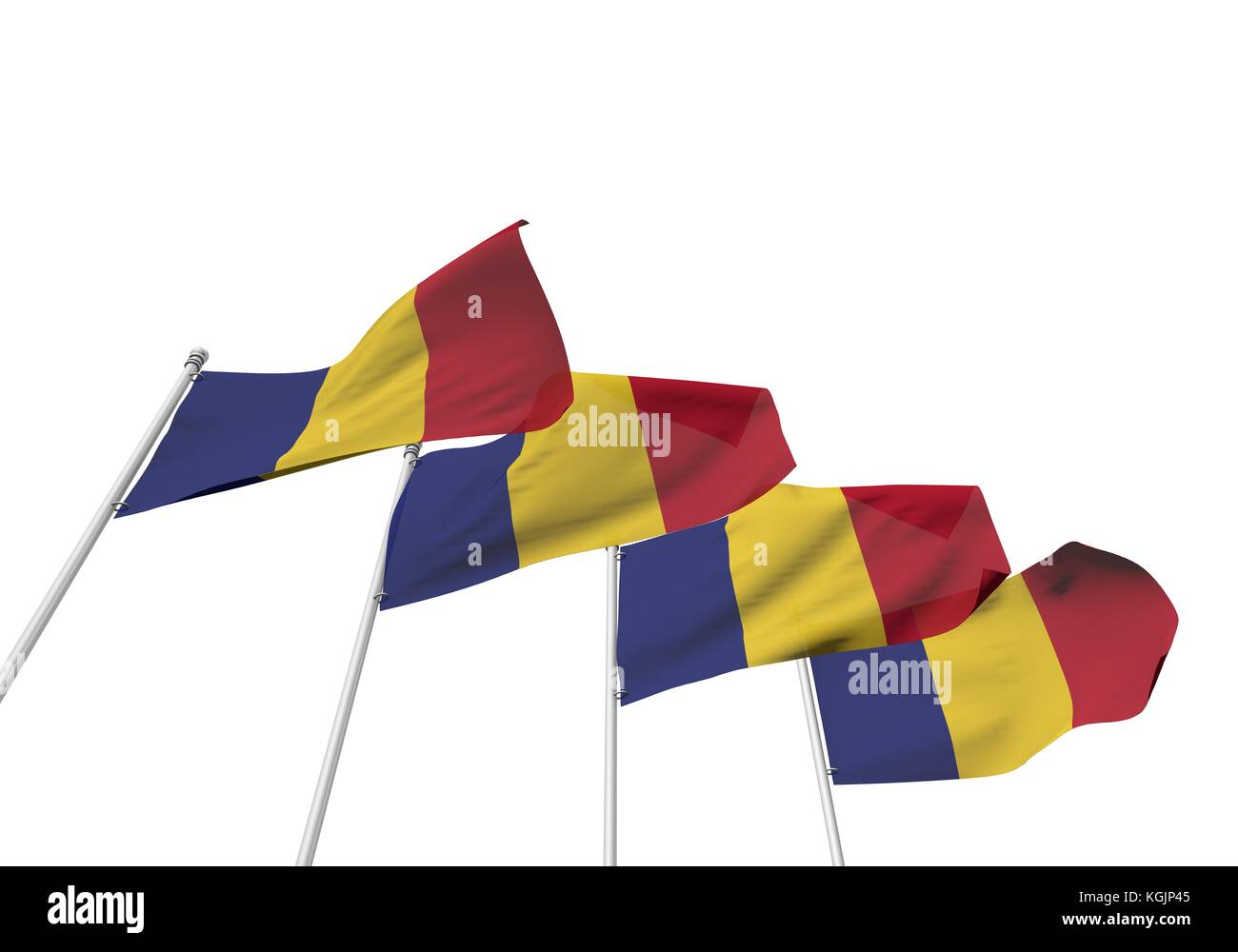 Romania flags in a row with a white background. 3D Rendering Stock ...