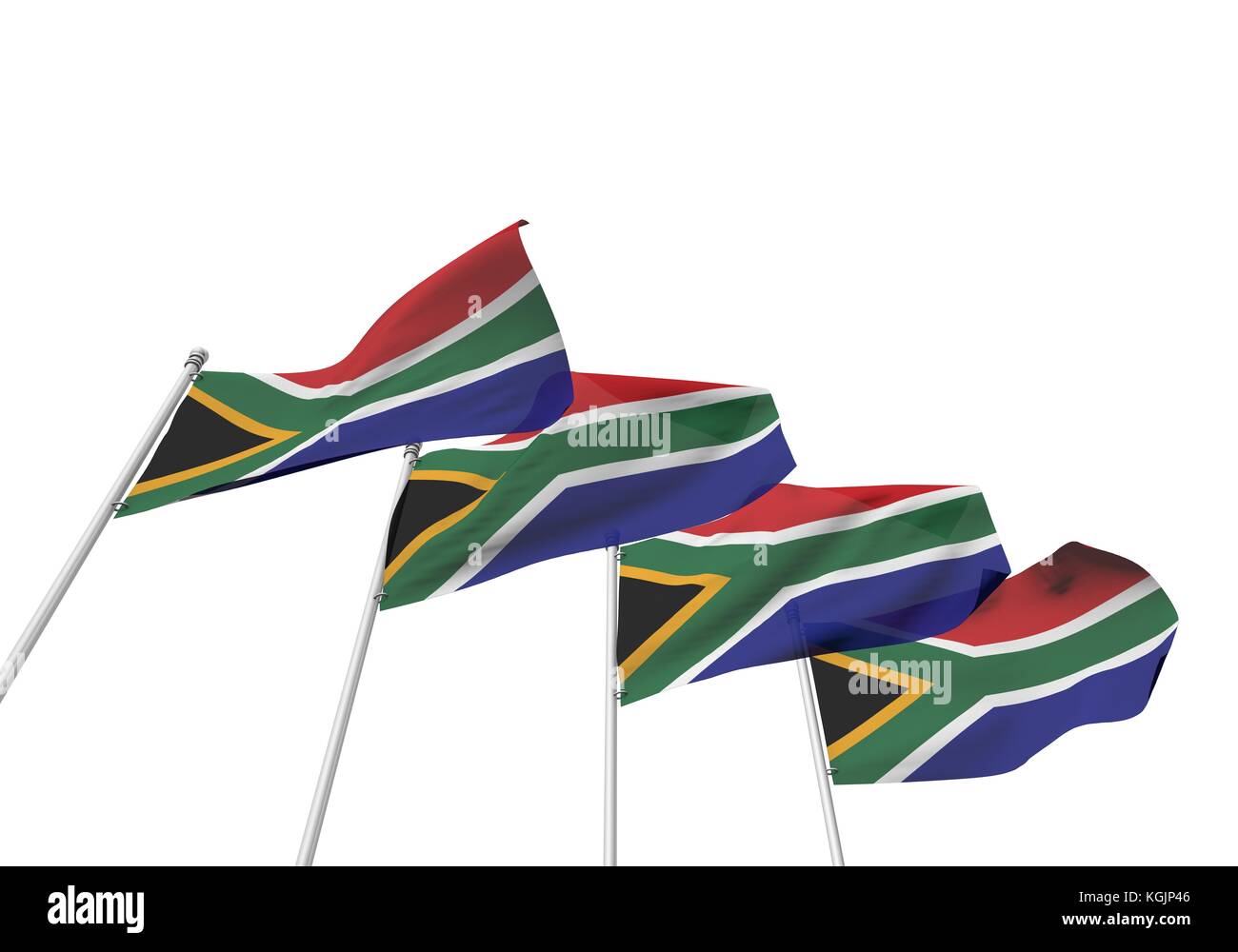 South Africa flags in a row with a white background. 3D Rendering Stock ...