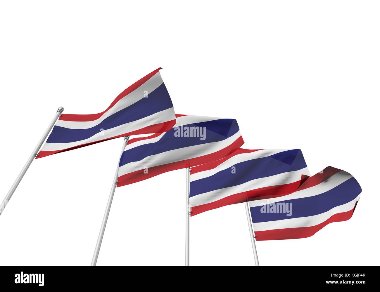 Thailand flags in a row with a white background. 3D Rendering Stock ...