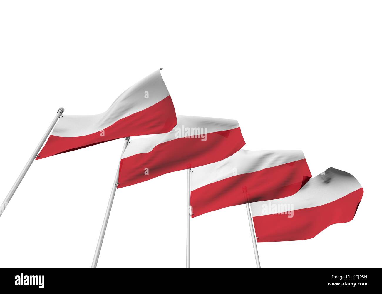 Poland flags in a row with a white background. 3D Rendering Stock Photo ...