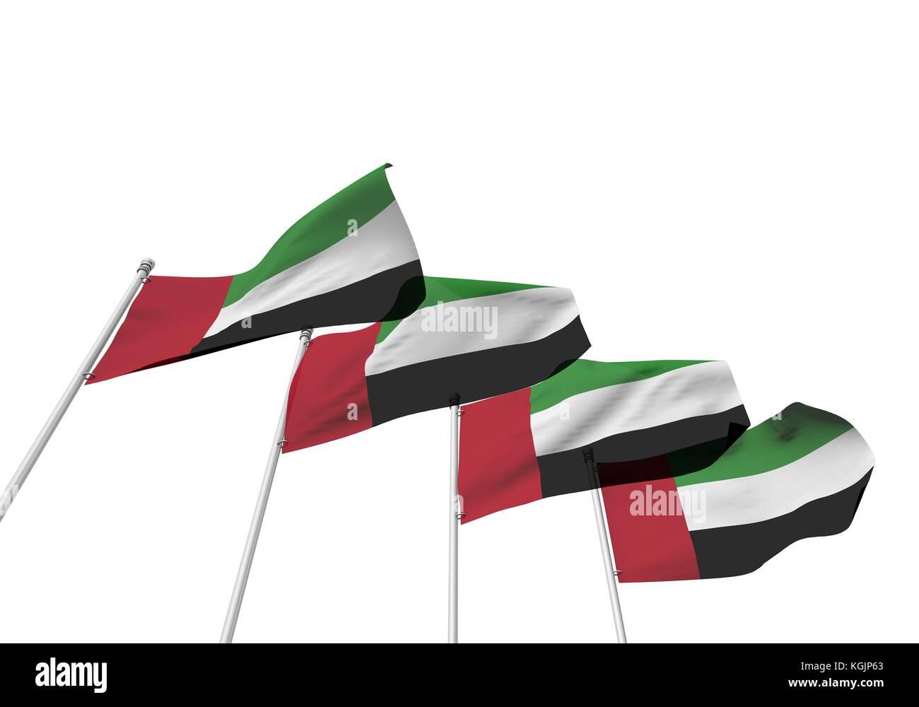 UAE flags in a row with a white background. 3D Rendering Stock Photo ...