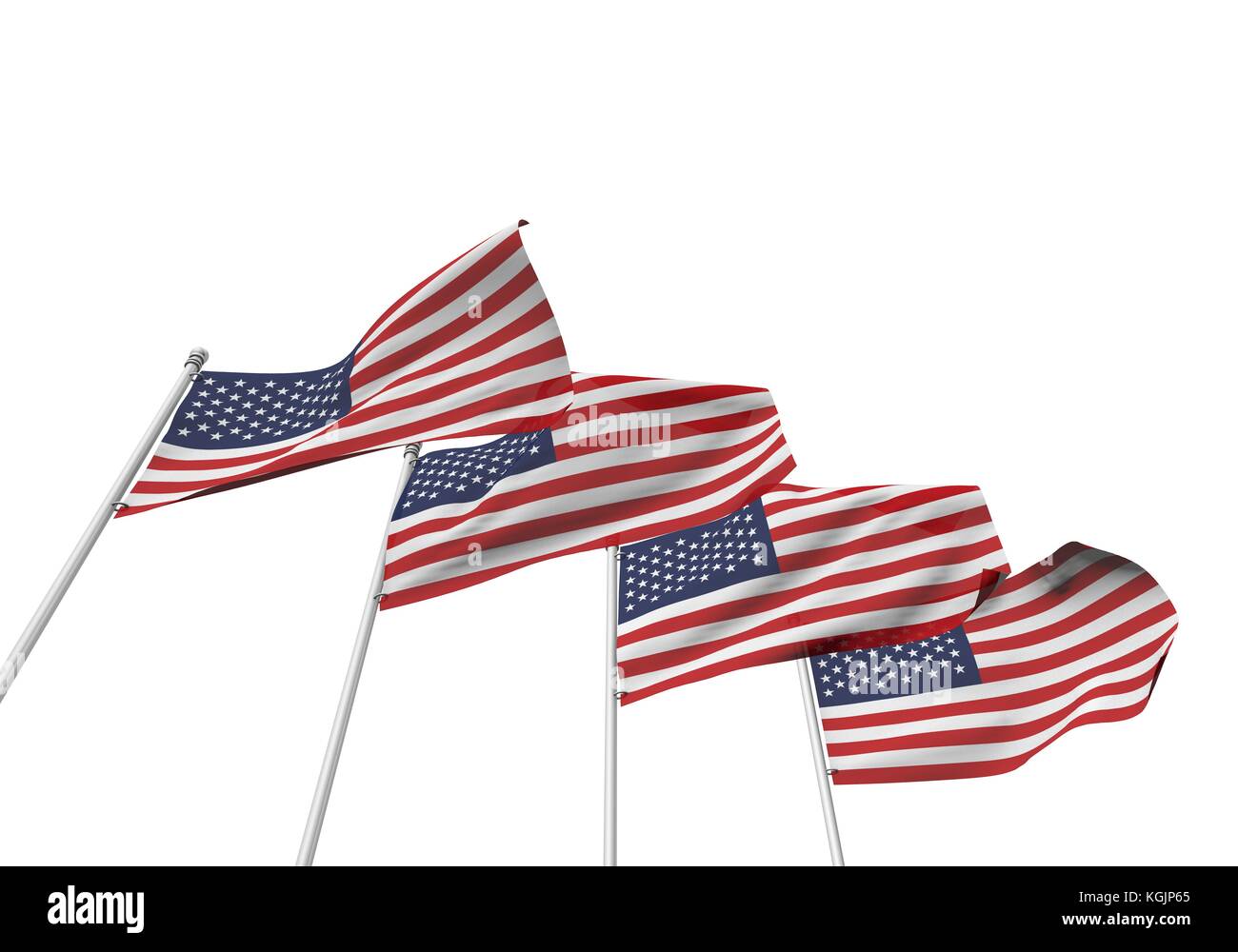 USA flags in a row with a white background. 3D Rendering Stock Photo ...