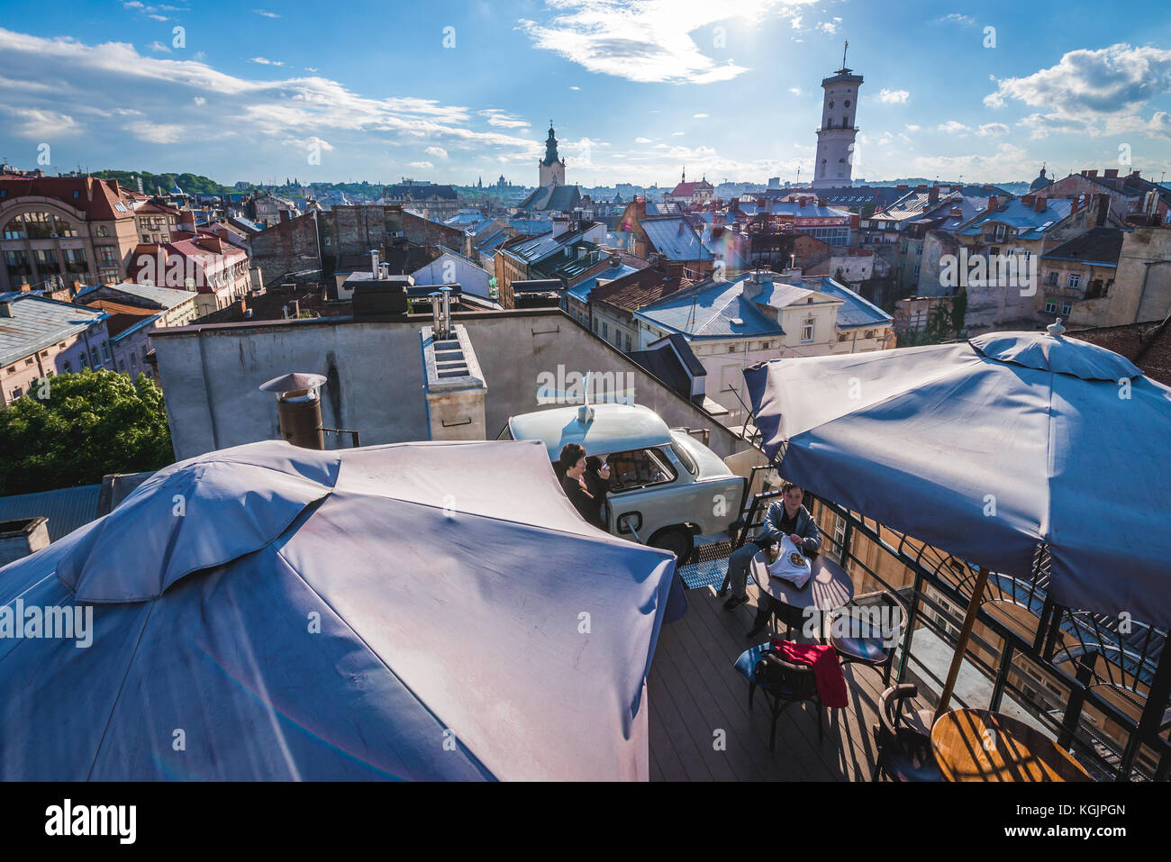 Roof of famous restaurant House of Legends with a Trabant car on the ...