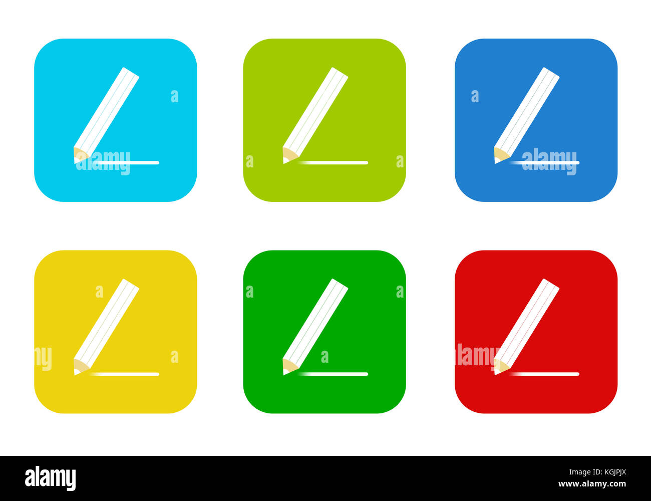 Set of rounded square colorful flat icons with pencil symbol in blue ...