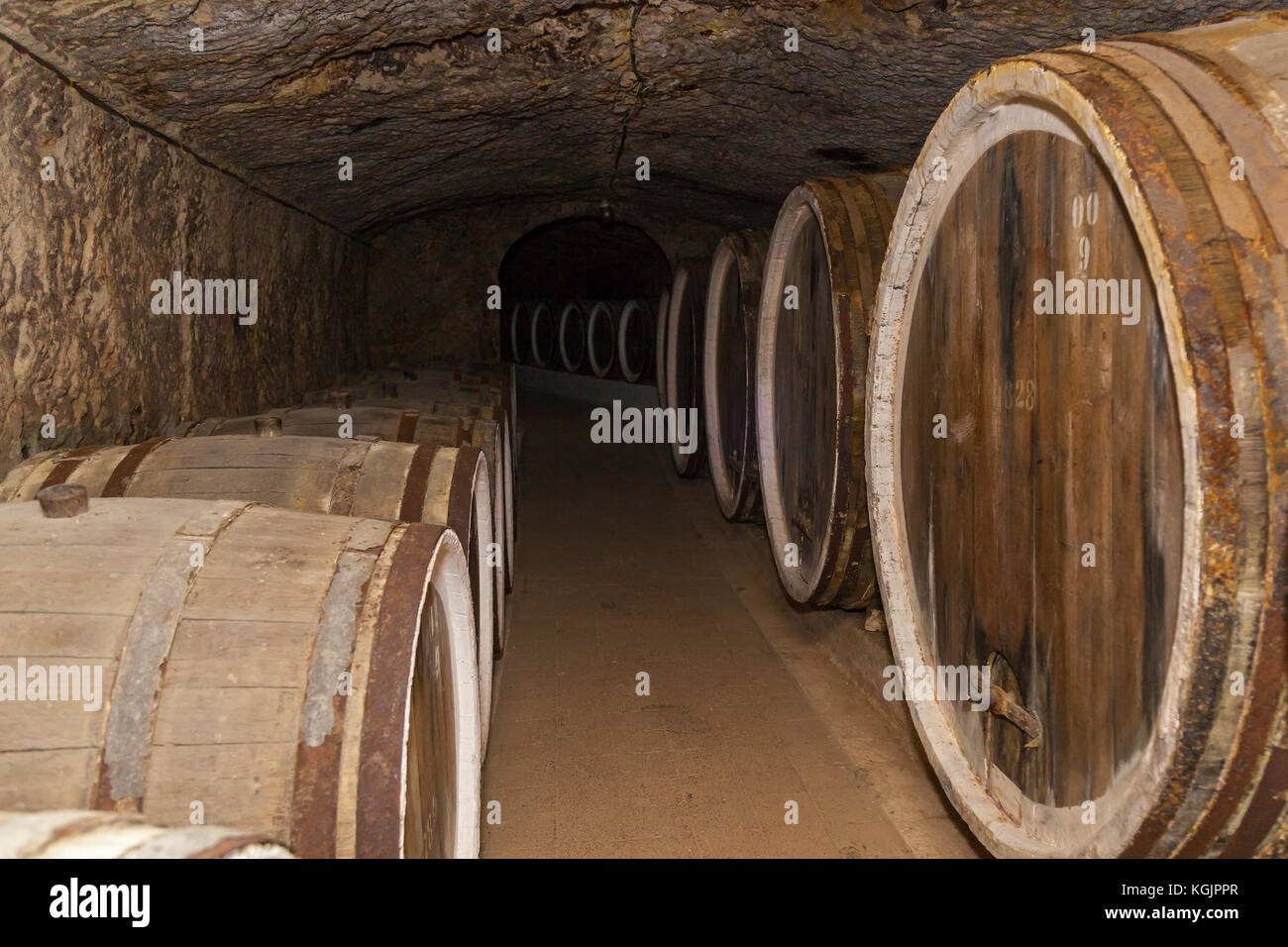 An old wine cellar with oak barrels,barrels for wine in old cellars ...