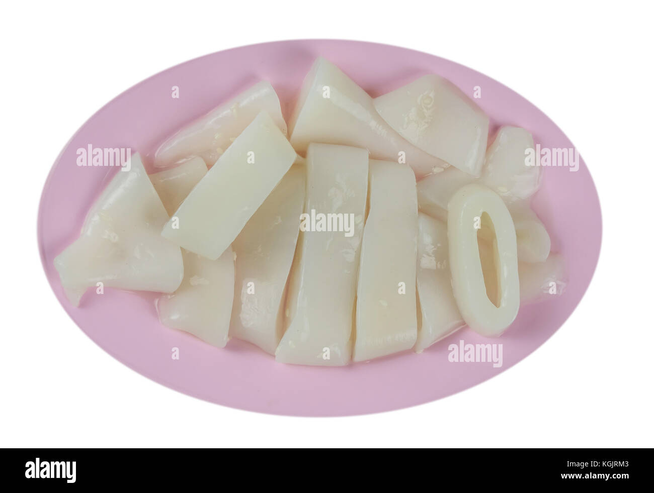 top view raw squid sliced on plate isolated on white background Stock ...
