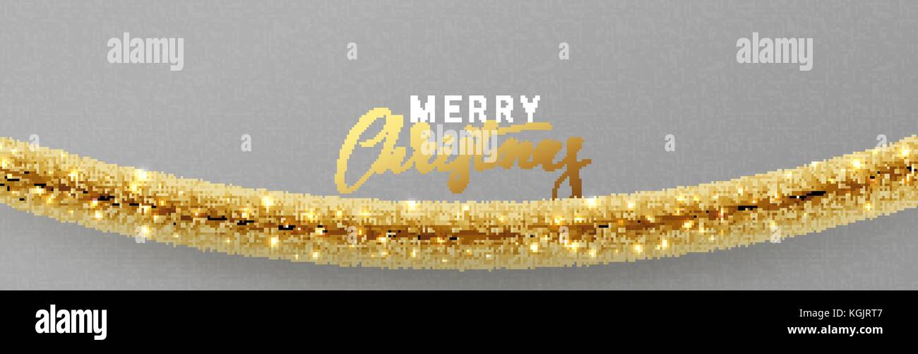 Christmas banner, Xmas sparkling golden garland tinsel Stock Vector ...