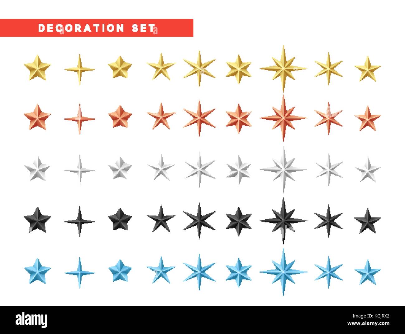 Stars set of different colors isolated on white background Stock Vector ...