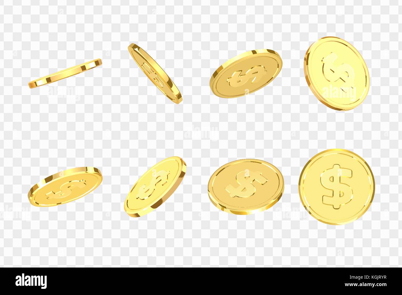 Golden coins. Realistic gold money isolated on a transparent background ...