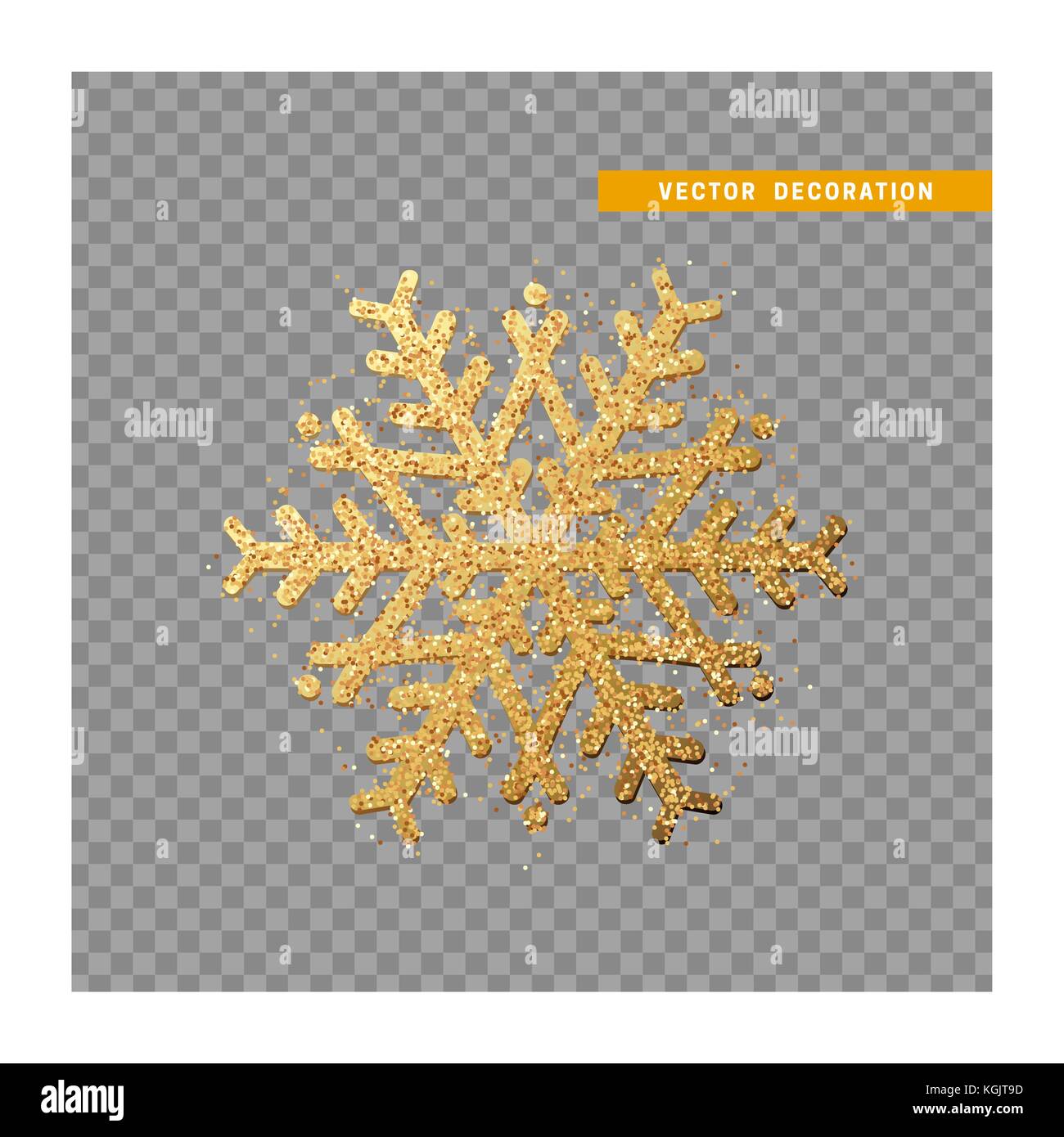 Christmas decoration, golden snowflake covered bright glitter, on ...