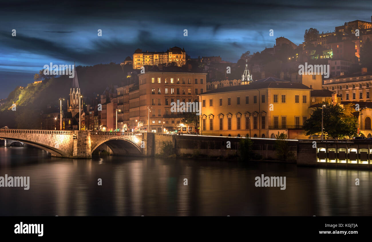 Lyon City - France - Night View Stock Photo - Alamy