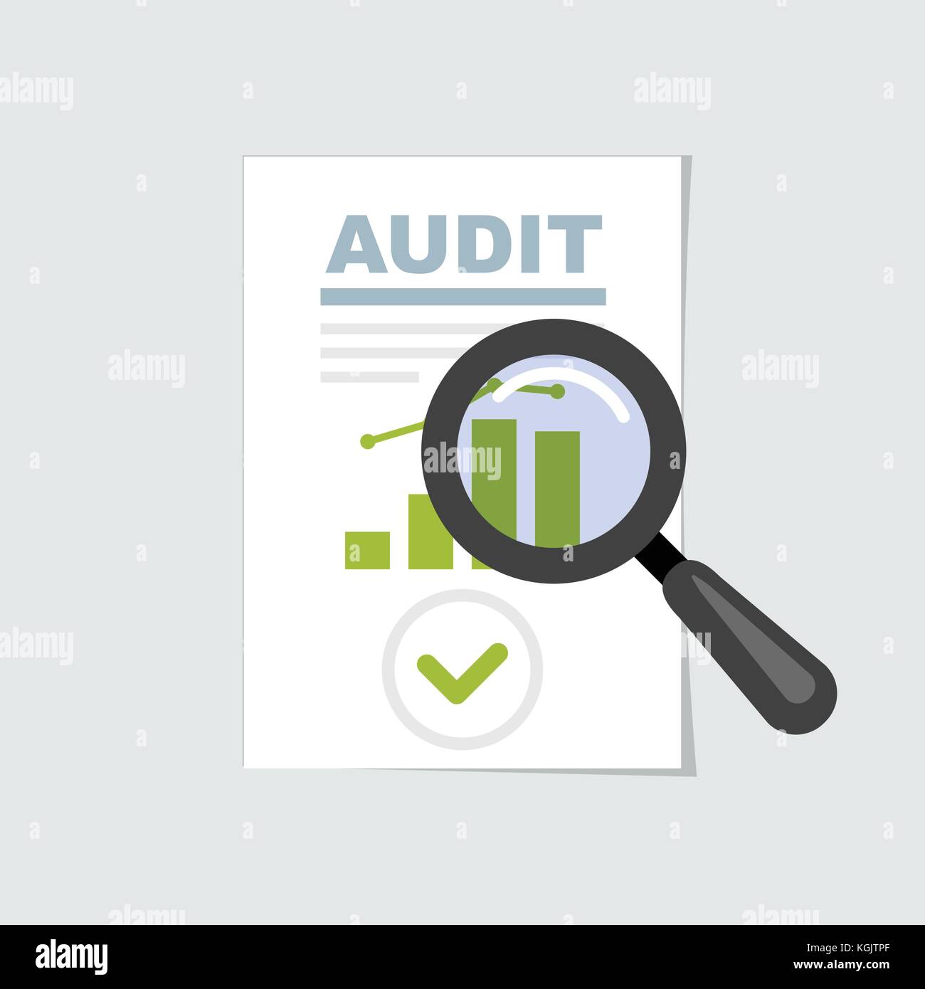 Audit and report icon - magnifier on, verification and review concept ...