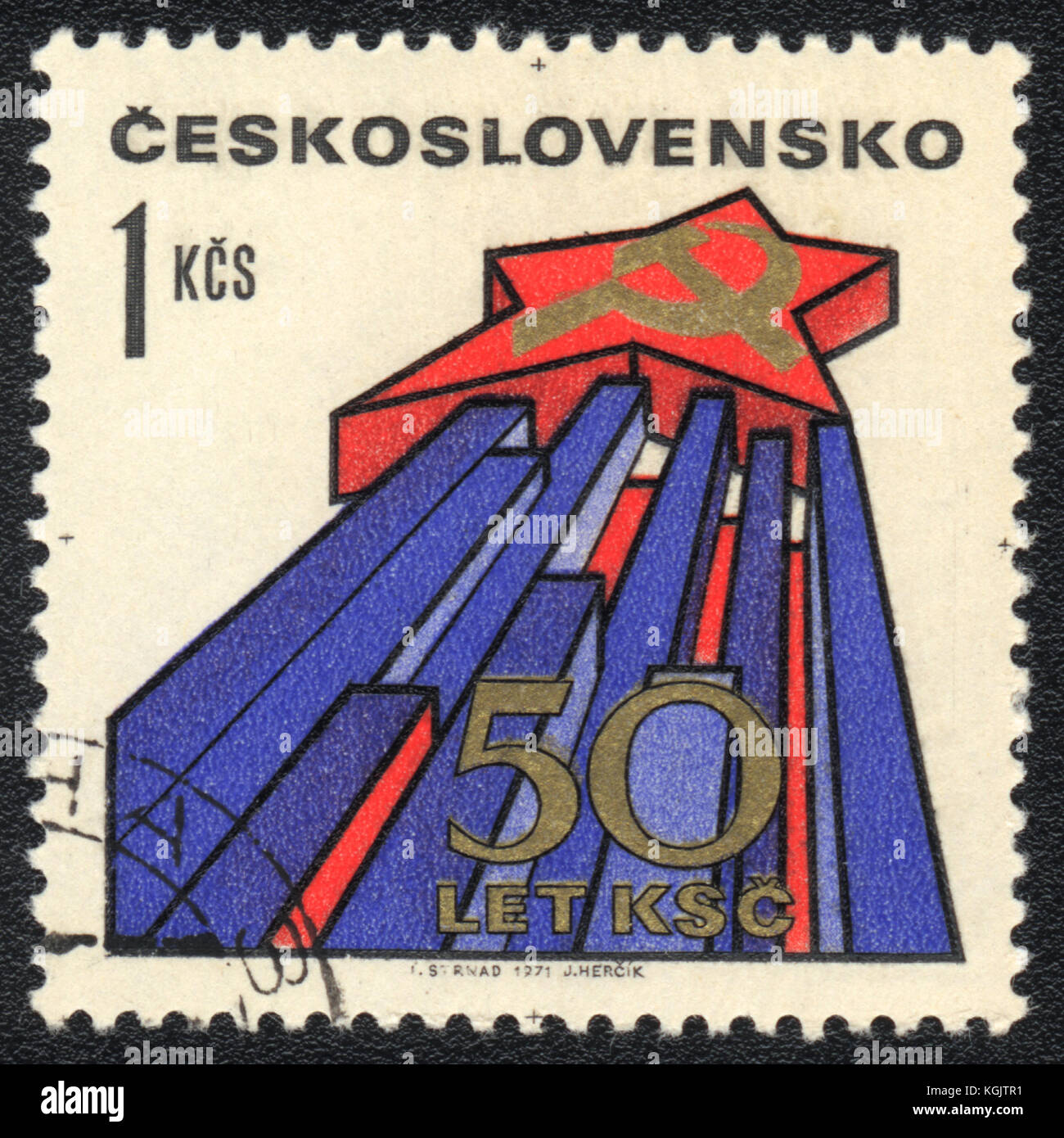 A stamp printed in CZECHOSLOVAKIA shows 50 years of Communist Party of ...