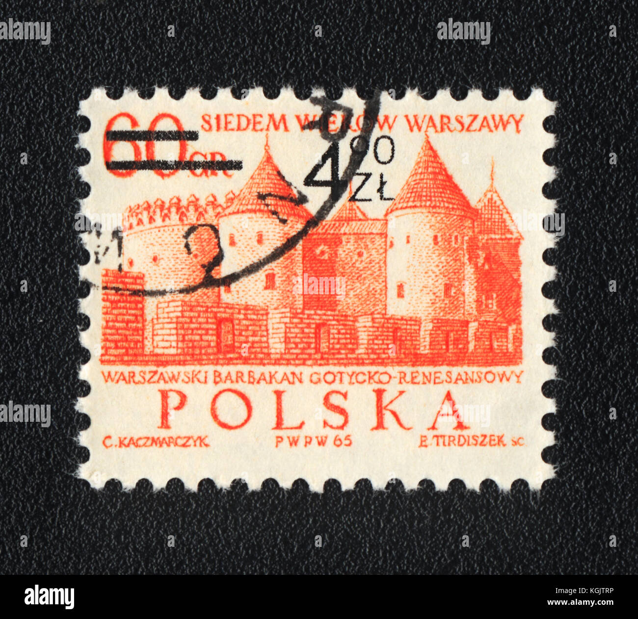 A postage stamp printed in Poland shows Warsaw barbican, circa 1965 ...