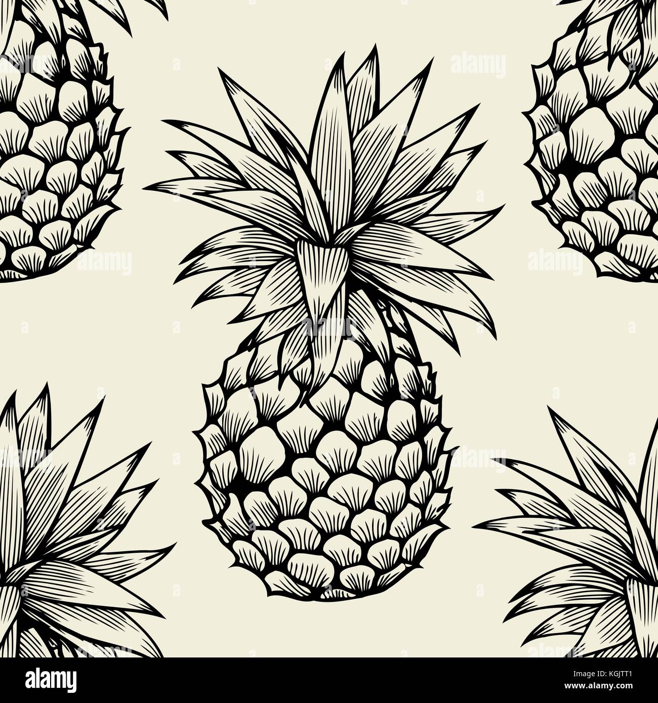 Vector pineapples hand drawn sketch. Vector seamless pattern. Vintage style Stock Vector Image ...