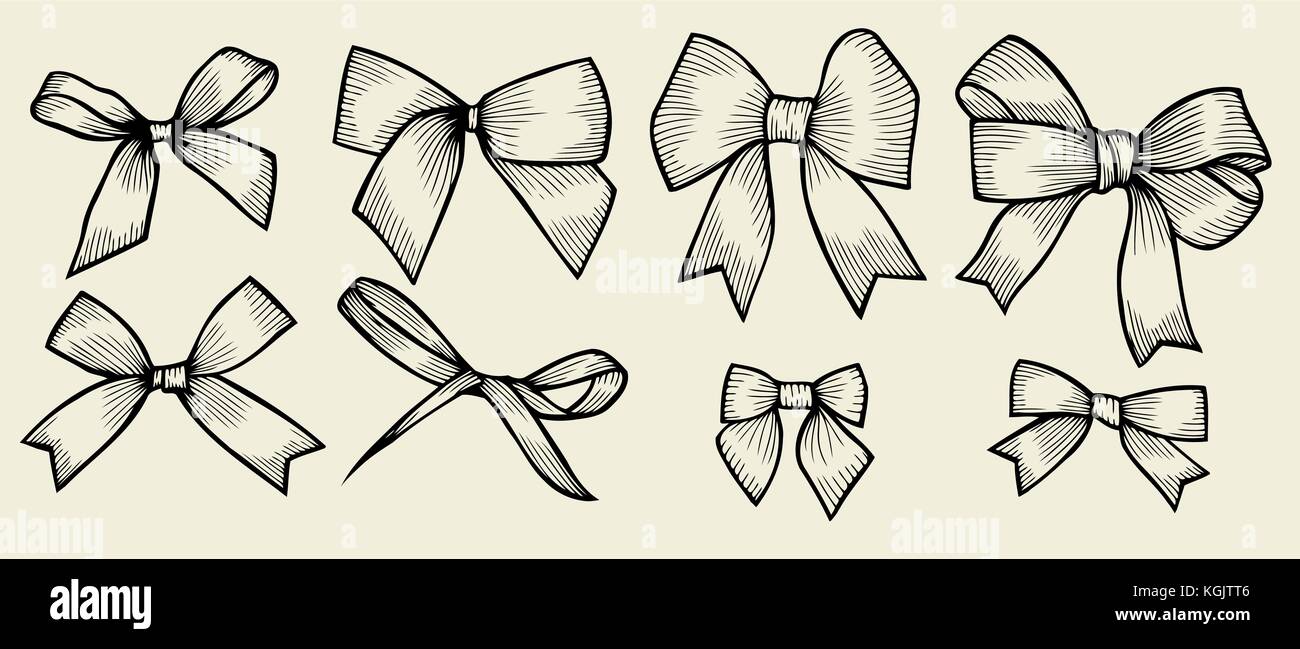 Set of bows, hand drawn Vector illustration isolated on beige Stock ...