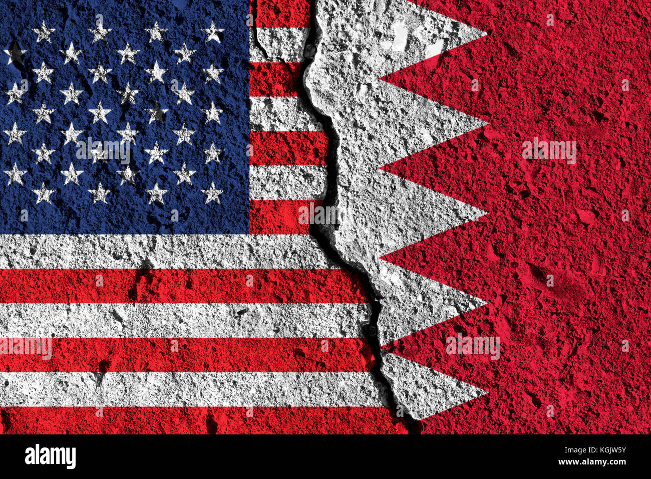 Crack between America and Bahrain flags. political relationship concept ...