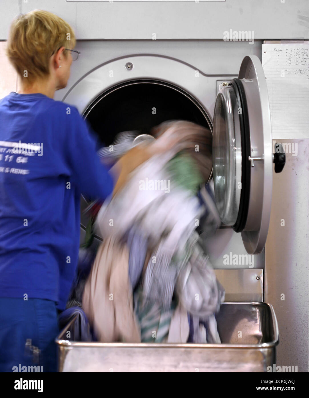 woman abnd washing machine closeup, shot with tripod al low shutter ...
