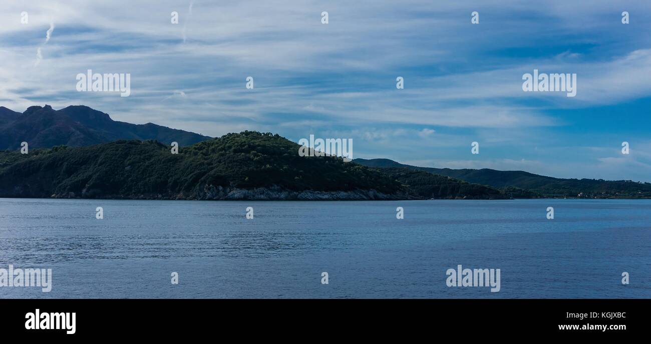 Horizontal photo on cliff which goes deep to the Mediterranean sea. The ...