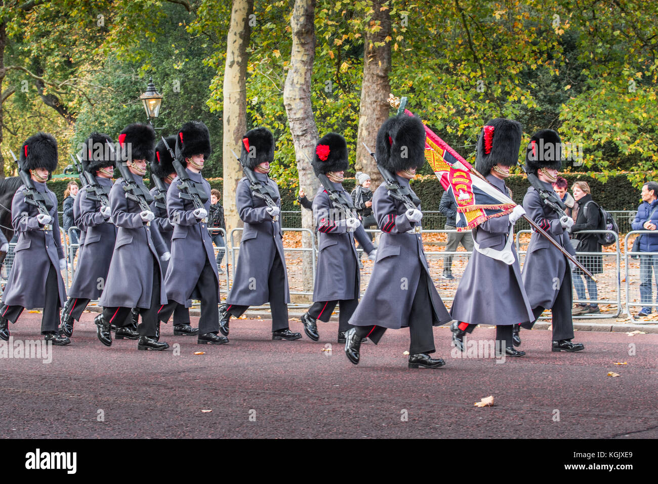 Soldiers of the 1st battalion Coldstream guards march along the Mall on ...