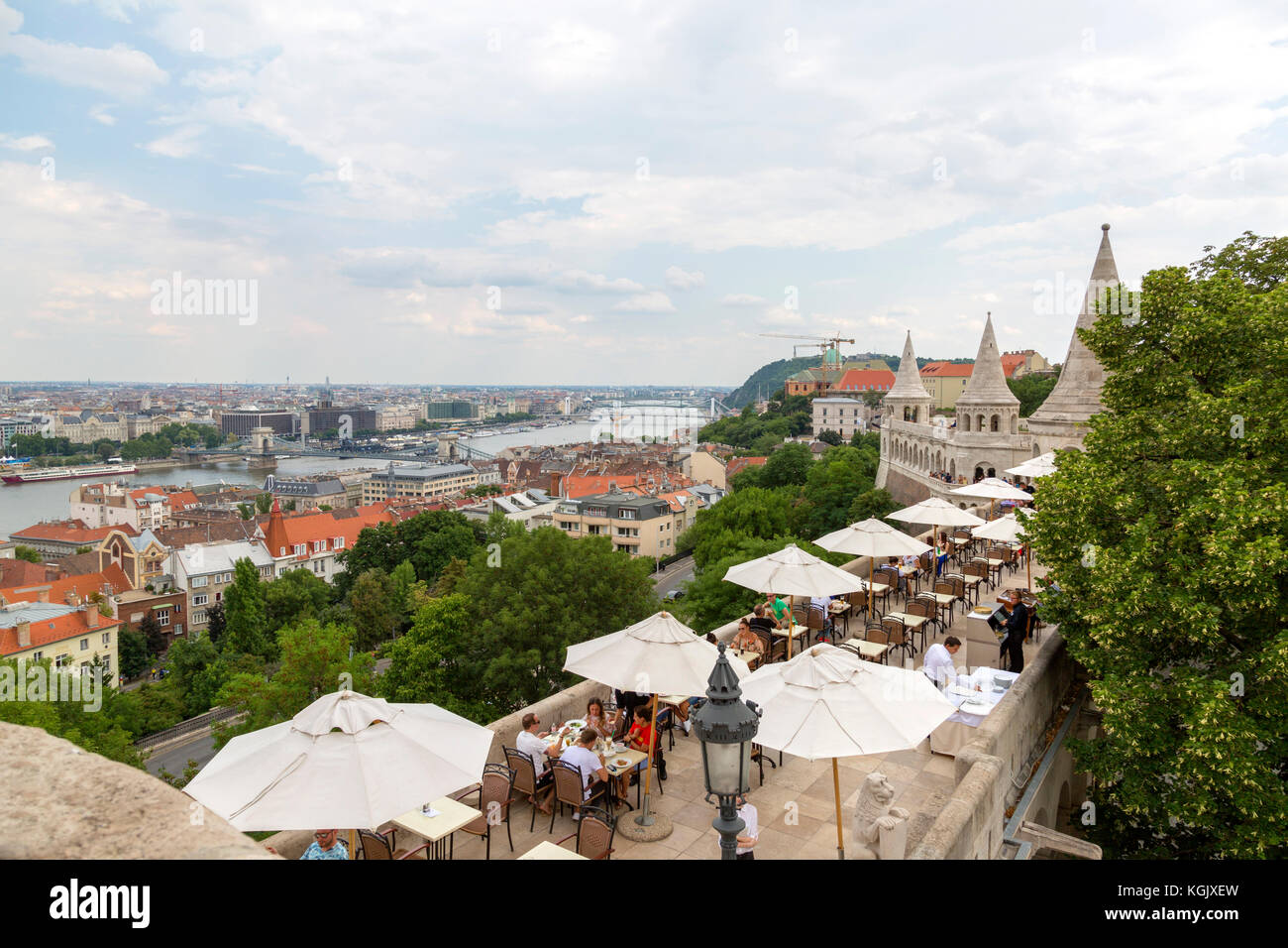 Dining outdoor patio at Fisherman's Bastion,with a view from above ...