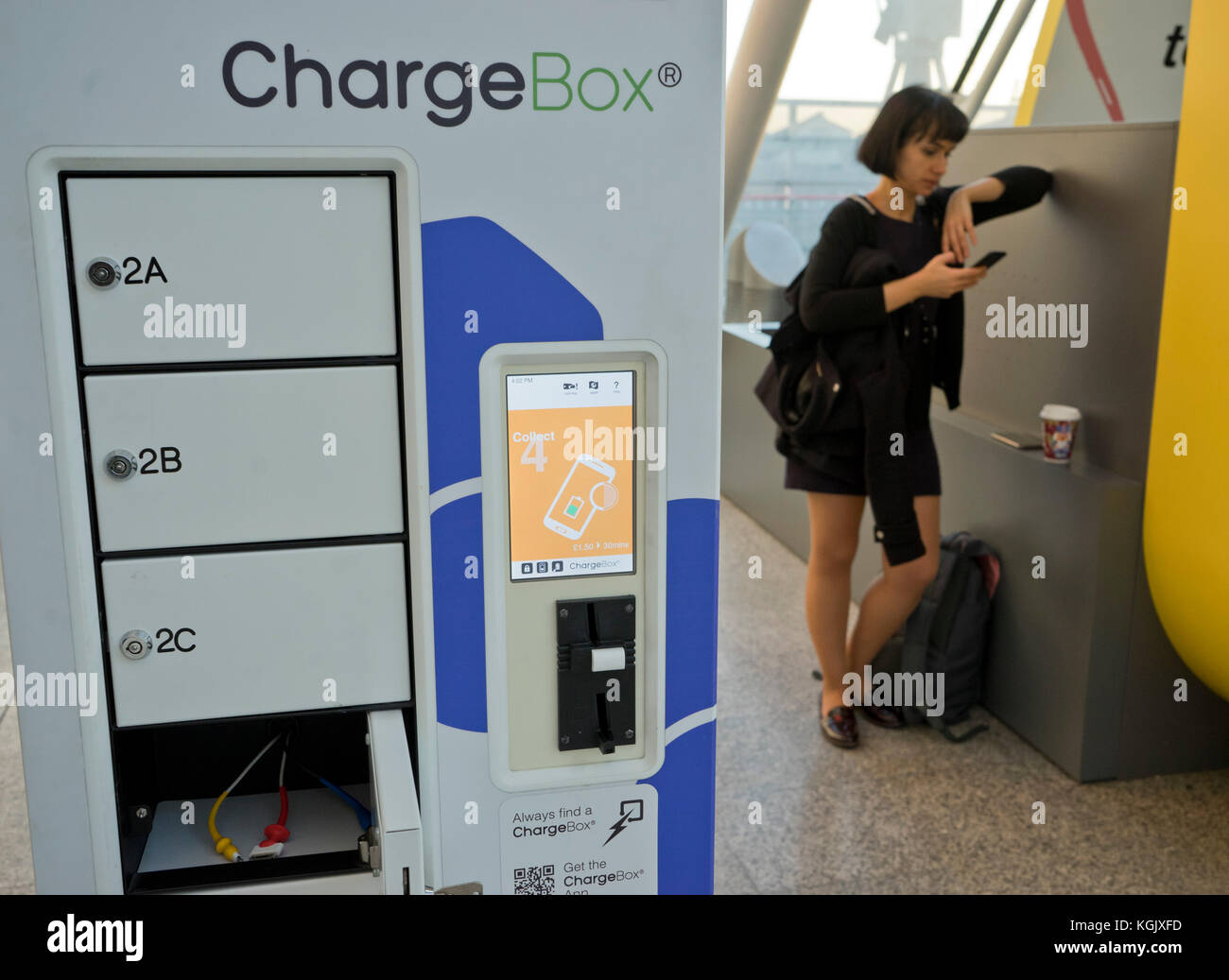 Mobile phone charging station at a conference centre in London,UK Stock ...