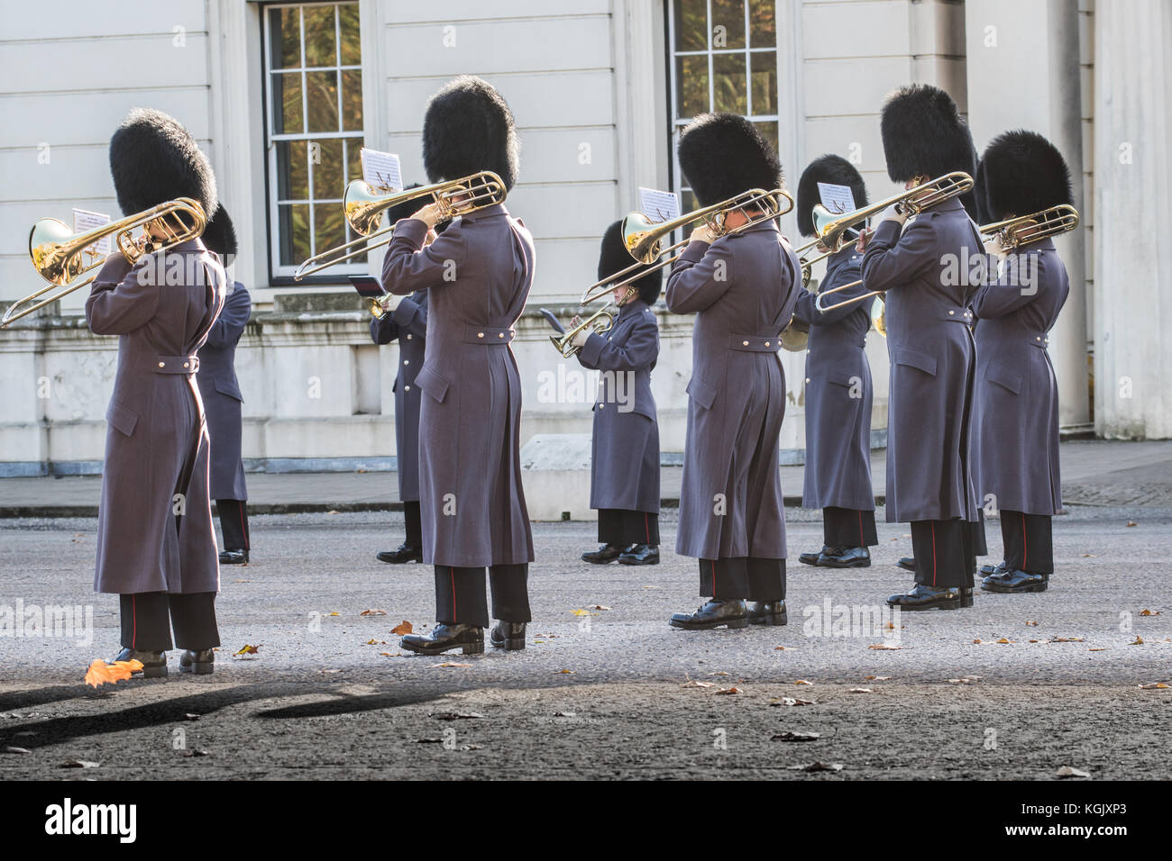 Soldiers of the band of Scots guards on the parade grand at Wellington ...